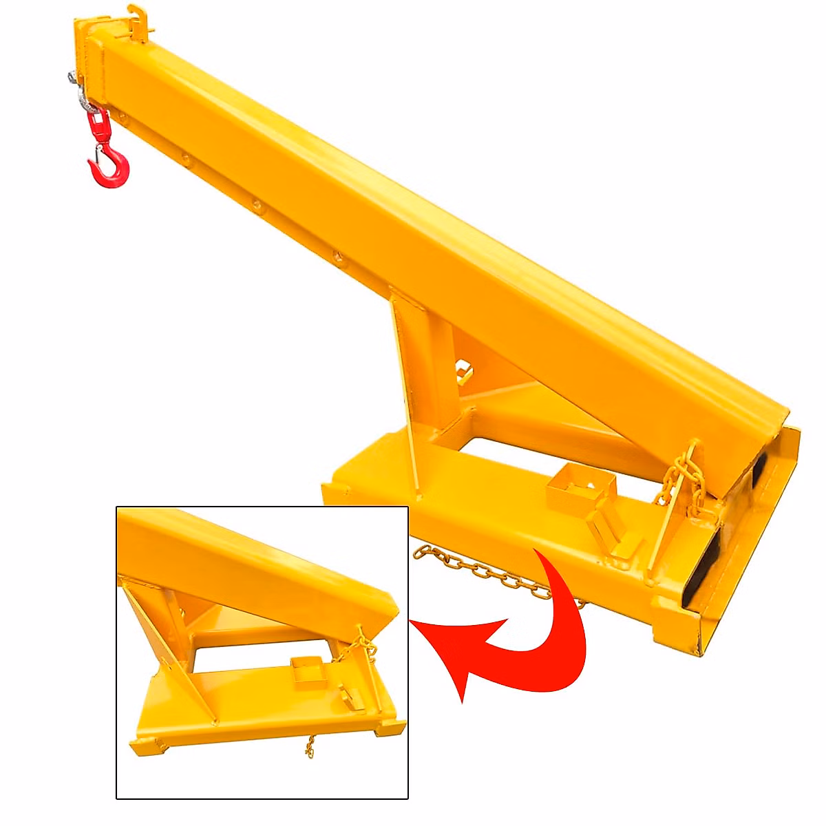 INTBUYING Adjustable Forklift Jib Boom Crane, Lifting up to 4400LB/2T, with a Mobile Crane Hoist and Truss Hook Extension Attachment Ranging from 63-98in, for Forklift Towing and Handling Equipment