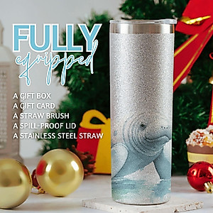Onebttl Manatee Gifts for Women/Girls, 20 oz Skinny Tumbler with Lid and Straw, Best Gifts for Manatee Sea Animals Lovers on Christmas/Birthday, Gift Box Included, Silver Glitter