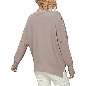 ANRABESS Women's Long Sleeve Oversized Crew Neck Solid Color Side Slit Knit Pullover Sweater A305hongxing-XS