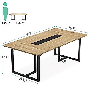 Tribesigns Rectangle Conference Table, 6FT Meeting Seminar Table up for 8 People, Business Style Large Office Conference Room Table Boardroom Desk with Strong Metal Legs, 70.8L x 35.4W x 29.5H(Walnut)