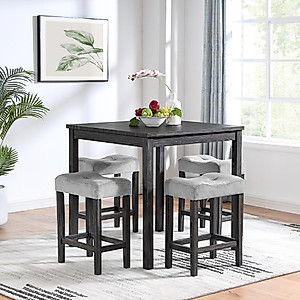 Yone jx je Dining Table, Bar Table and Chairs Set, 5 Piece Dining Table Set, Industrial Kitchen Table and Chairs for 4,Breakfast Table Set, for Living Room, Dining Room, Game Room (Black+ Gray)