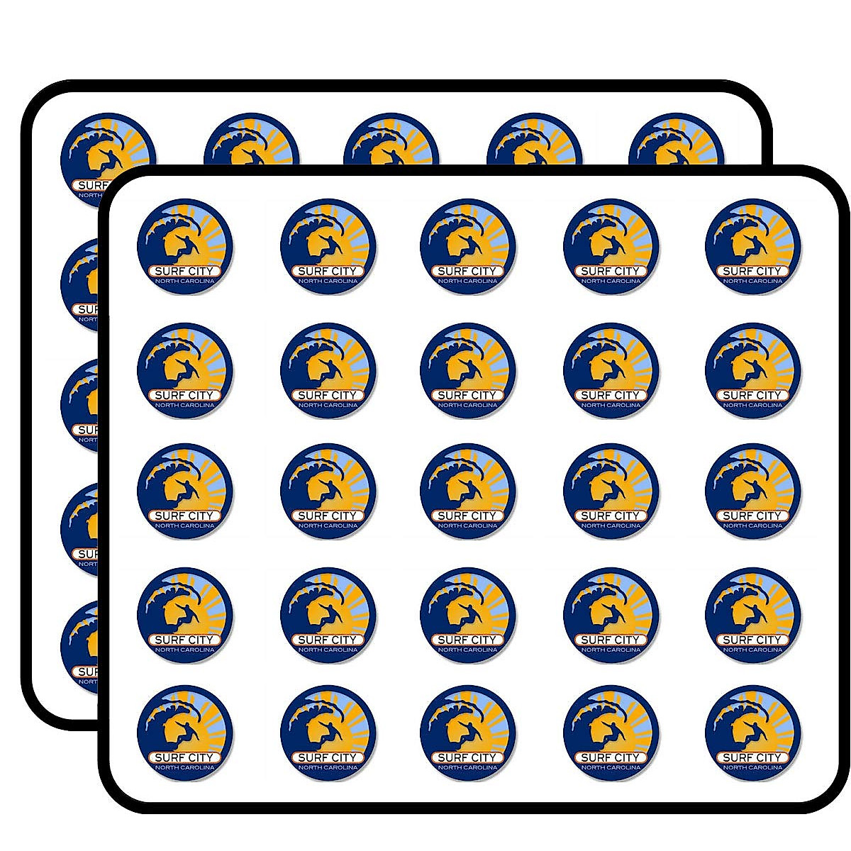 Round Surfer On Wave SURF City North Carolina (Surfing Beach) Sticker for Scrapbooking, Calendars, Arts, Kids DIY Crafts, Album, Bullet Journals 50 Pack