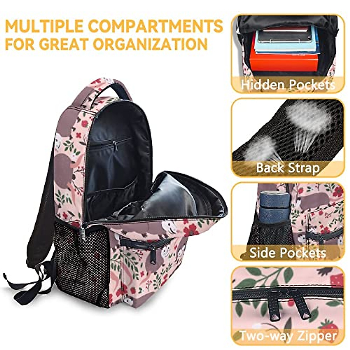 COOPASIA Cute Possum Backpack, 16 Inch Opossum Theme Bookbag with Adjustable Straps, Durable, Lightweight, Large Capacity, School Backpack for Kids Girls Boys