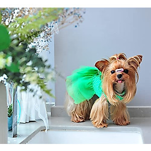 MSNFOASM 2Pack Pet Dog Tutu Skirt,Dog Tulle Spliced with Bow-Knot Dress for Small Girl Dogs Cats(Green&Pink 2XS)