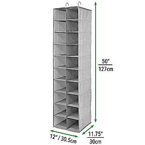 mDesign Soft Fabric Closet Organizer - Holds Shoes, Handbags, Clutches, Accessories - Large, 20 Shelf Over Rod Hanging Storage Unit - Textured Print - Gray