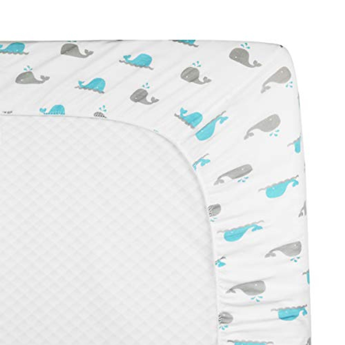 American Baby Company Fitted Crib Sheet 28" x 52", Soft Breathable Neutral 100% Cotton Jersey Sheet, Aqua Whales, for Boys and Girls, Fits Crib and Toddler Bed mattresses