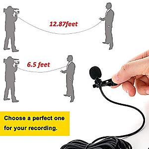 PoP voice 12.8 Feet Lavalier Lapel Microphone Professional Grade Omnidirectional Mic Condenser Small Mini Perfect for Recording Podcast PC Laptop Android iPhone YouTube Interview Asmr External