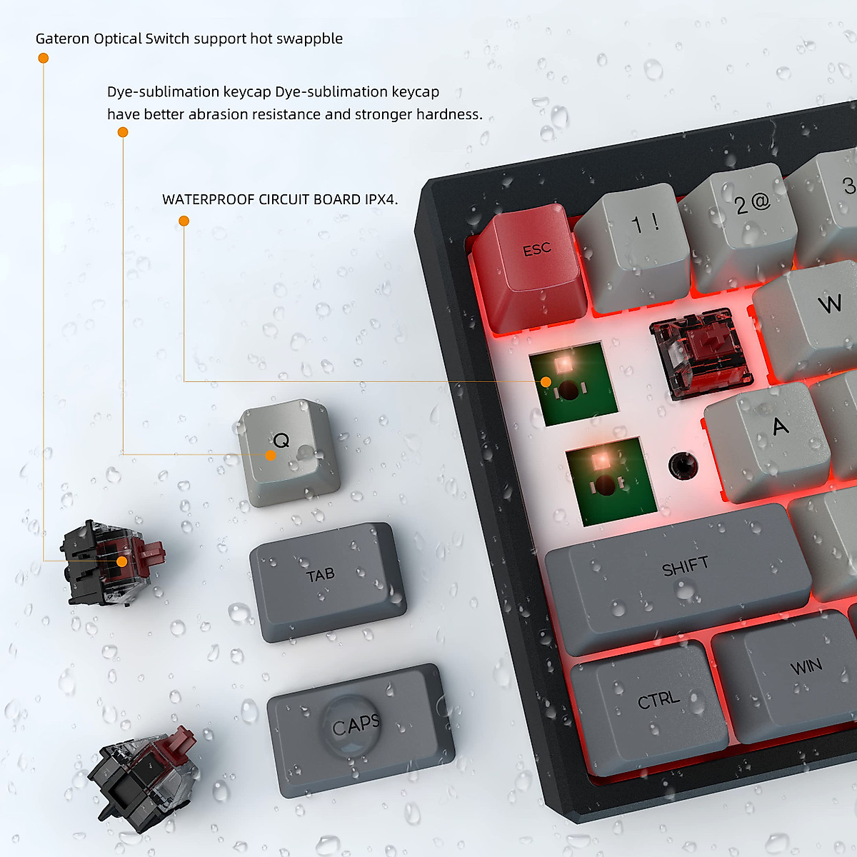 Ractous RTK61BP 60% Wireless Mechanical Gaming Keyboard,RGB Blacklit PBT Sublimation Keycaps 61keys Bluetooth5.1/Wried Gaming Keyboard for PC/Mac Gamers,Hot-Swap Gateron Optical Bule Switch-Black