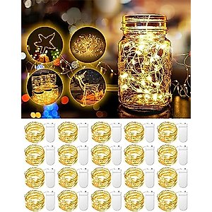 20 Pack Fairy Lights Battery Operated 3.3ft 20 LED Mini String Lights Twinkle Lights Copper Wire Firefly Starry Lights for Mason Jars Wedding Party Christmas Centerpiece Table Decorations, Warm White