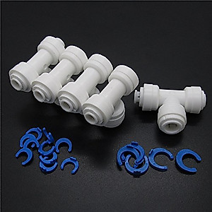 Quick Connect 1/4-Inch-1/4-Inch-3/8-Inch Tee Union for Reverse Osmosis RO Water Filter Pack of 5