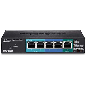 TRENDnet 5-Port Gigabit PoE+ Powered EdgeSmart Switch with PoE Pass Through, 1 x Gigabit PoE+ Input, 2 x Gigabit PoE Output, 2 x Gigabit, 18W PoE Budget,Managed Switch TPE-P521ES (Renewed)