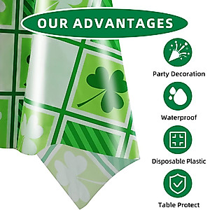 Labeol St Patricks Day Tablecloth, 3 PCS St Patrick's Shamrock Tablecloth, 54"x108" Clover Green Disposable Vinyl Rectangle Tablecloth, St Patricks Day Decorations for Irish Festival St. Patrick's Day