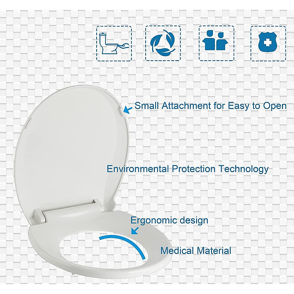 JINGZE Round Toilet Seat with Slow Close Standard Toilet Seat,Quiet Toilet Cover Seat Toilet Lid Durable Refused to Loosen Easy to Install & Clean,White