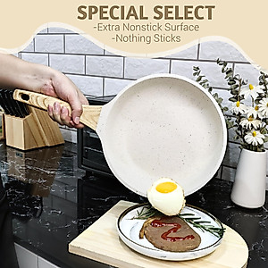 Wodillo Pots and Pans Set Nonstick, Beige Induction Kitchen Cookware Sets, Healthy Skillet Non Sticking Saute Pan & Saucepans(PFOS, PFOA Free)