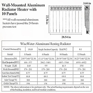 AB WiseWater Wall-mounted Radiator Heater with 10 Panels, Light Weight Aluminum Hot Water Radiator for Kitchen, Bedroom and Greenhouse