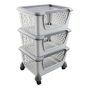 Buyitt 5-Tier Plastic Stackable Storage Bins for Pantry, Stacking Organizing Baskets with Wheels
