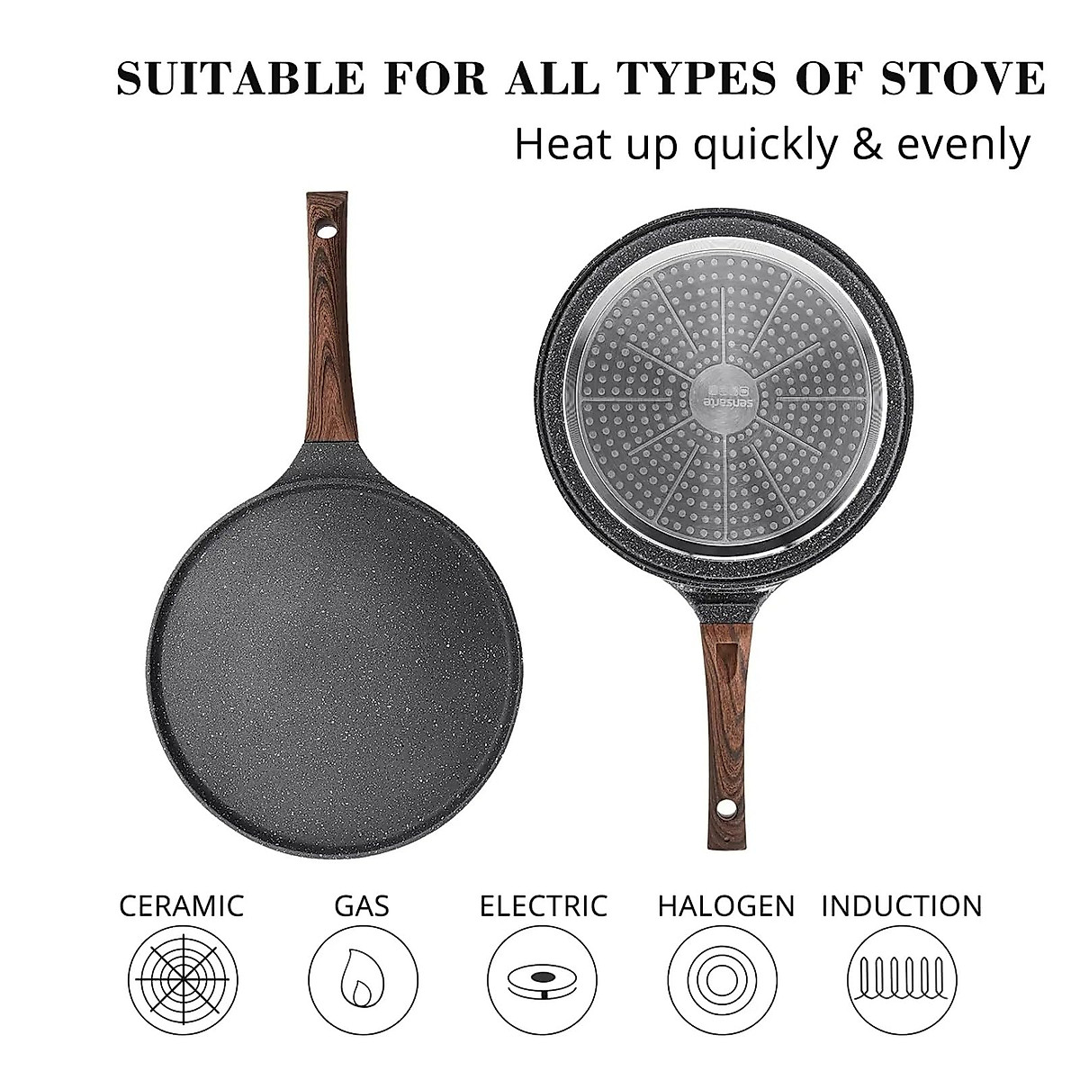 DOTUHAO Nonstick Crepe Pan Set, 5 Piece Set Kitchen Pancake Grill Pan, 11 Inch Granite Coating Flat Skillet Tawa Dosa Tortilla Pan, Pizza Pan, Fry Pan Compatible with All Stovetops