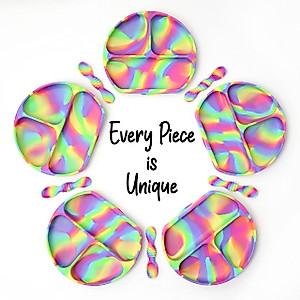 PrimaStella Unbreakable Silicone Non-Slip Plate and Chew Spoon Set for Babies and Toddlers