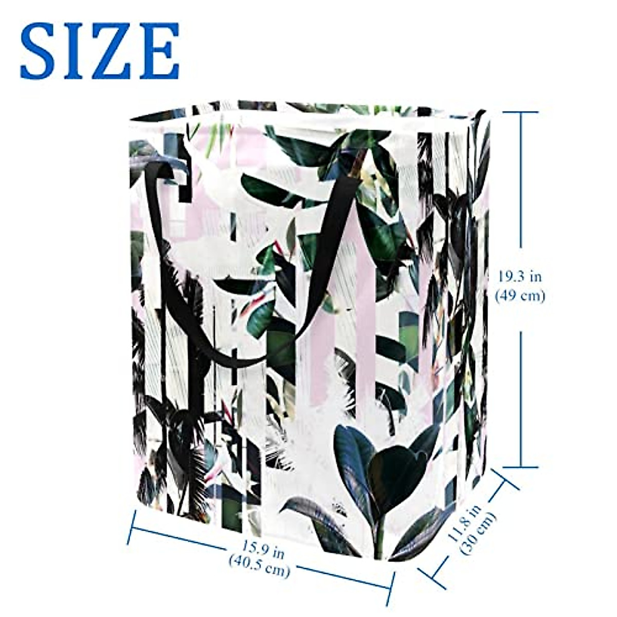 Abstract Leaves in Striped Print Collapsible Laundry Hamper, 60L Waterproof Laundry Baskets Washing Bin Clothes Toys Storage for Dorm Bathroom Bedroom