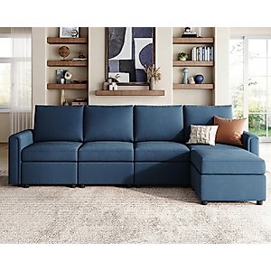 LINSY HOME Sectional Sofa, Blue, 300lb Weight Capacity, Changeable Covers, Storage Seat, BIFMA X5.4-2020 Certificated, Memory Foam Cushion, Easy Assembly, 6 Packages