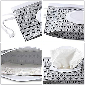 FEBSNOW 4 Pack Baby Wipe Dispenser,Portable Refillable Wipe Holder,Baby Wipes Container,Wipe Dispenser, Reusable Travel Wet Wipe Pouch(Geometric)