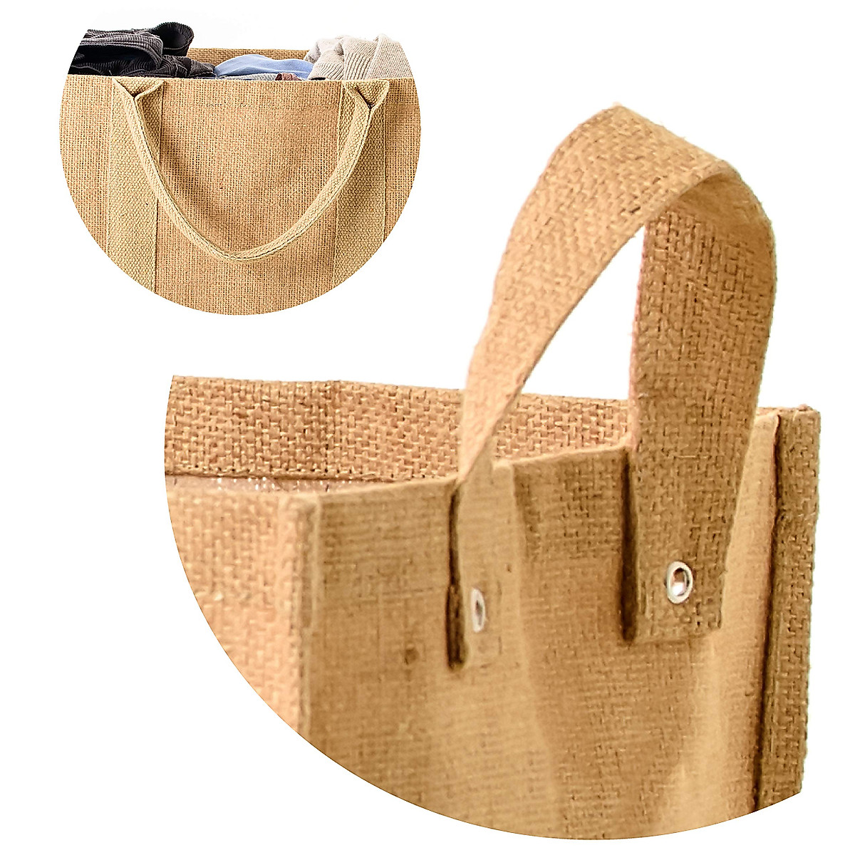 Utility Storage Tote Bag With Four Handles | Heavy Duty | Extra Large | 23’’L, 11’W, 13,5’’H’ Style-3 Natural Jute