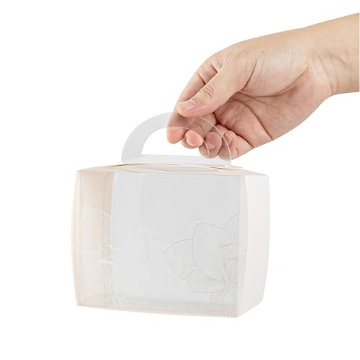 Restaurantware-5 Inch x 3.25 Inch Individual Cupcake Boxes, 100 Disposable Cupcake Display Boxes - With Handle, Lotus Accent, Clear Plastic Single Cupcake Containers, For Weddings Or Birthdays