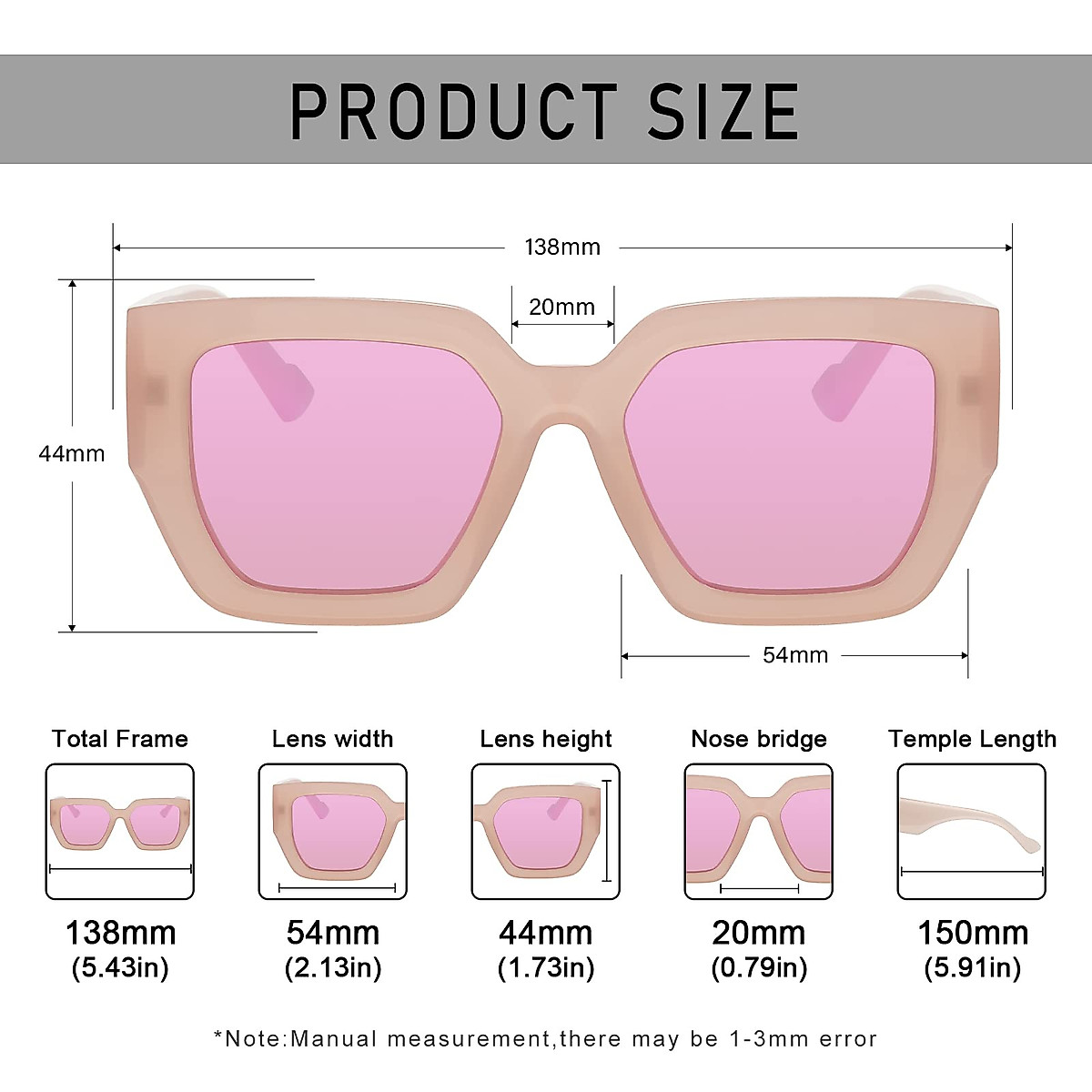 Oversized Square Polarized Sunglasses for Women Trendy Classic Retro Large Frame Black Sunglasses Ladies Shades UV400 Protection