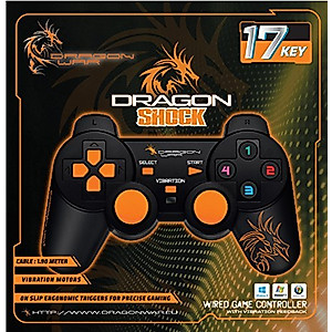 Dragonwar Shock Ultimate 17 Key Wired Computer Game Controller Gamepad with Full Vibration For PC, Compatible with Windows 10 (Updated Model)