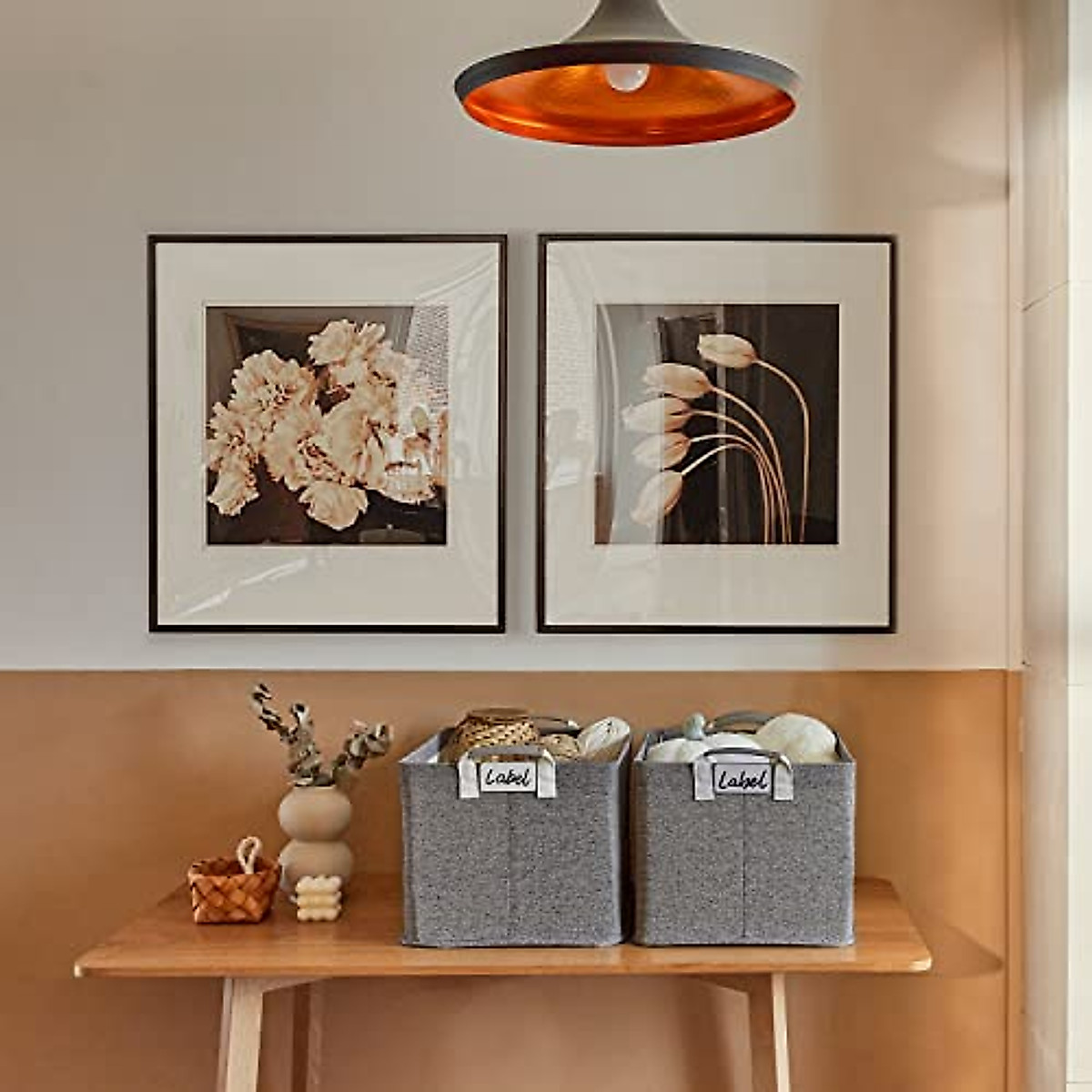 LoforHoney Home Bundle- Storage Bins with Lids Dark Gray Large 4-Pack, Storage Baskets with Metal Frames Dark Gray Jumbo 2-Pack