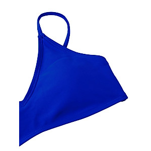 Romwe Girl's 2 Piece Swimsuit Sport Solid High Waist Bikini Set Bathing Suit Blue Solid Plain 160