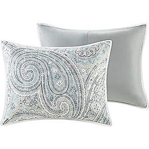 Comfort Spaces Cozy Comforter Set-Modern Classic Design, All Season Down Alternative Bedding, Matching Shams, Bedskirt, Decorative Pillows, Cal King, Kashmir Paisley Blue 8 Piece