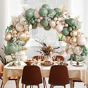 130Pcs Sage Green Gold Balloon Garland Arch Kit with Sage Green Sand White Gold Balloons for Baby Shower Bridal Shower Birthday Engagement Wild One Party Decorations