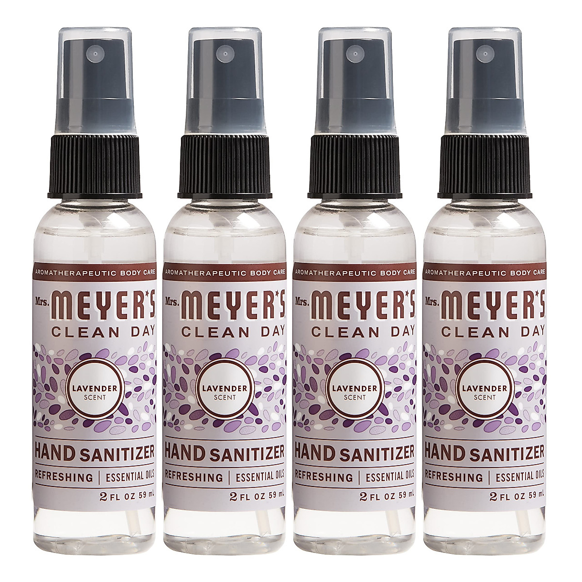 Mrs. Meyer's Antibacterial Hand Sanitizer Spray, Travel Size, Removes 99.9% of Bacteria, Lavender, 2 oz - Pack of 4