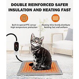 BurgeonNest Heated Cat Bed, Pet Heating Pad with Timer, 18" x 16" Upgraded Electric Heated Dog Bed with Temperature Adjustable Heated Pet Mat Warmer Blanket Auto Power-Off