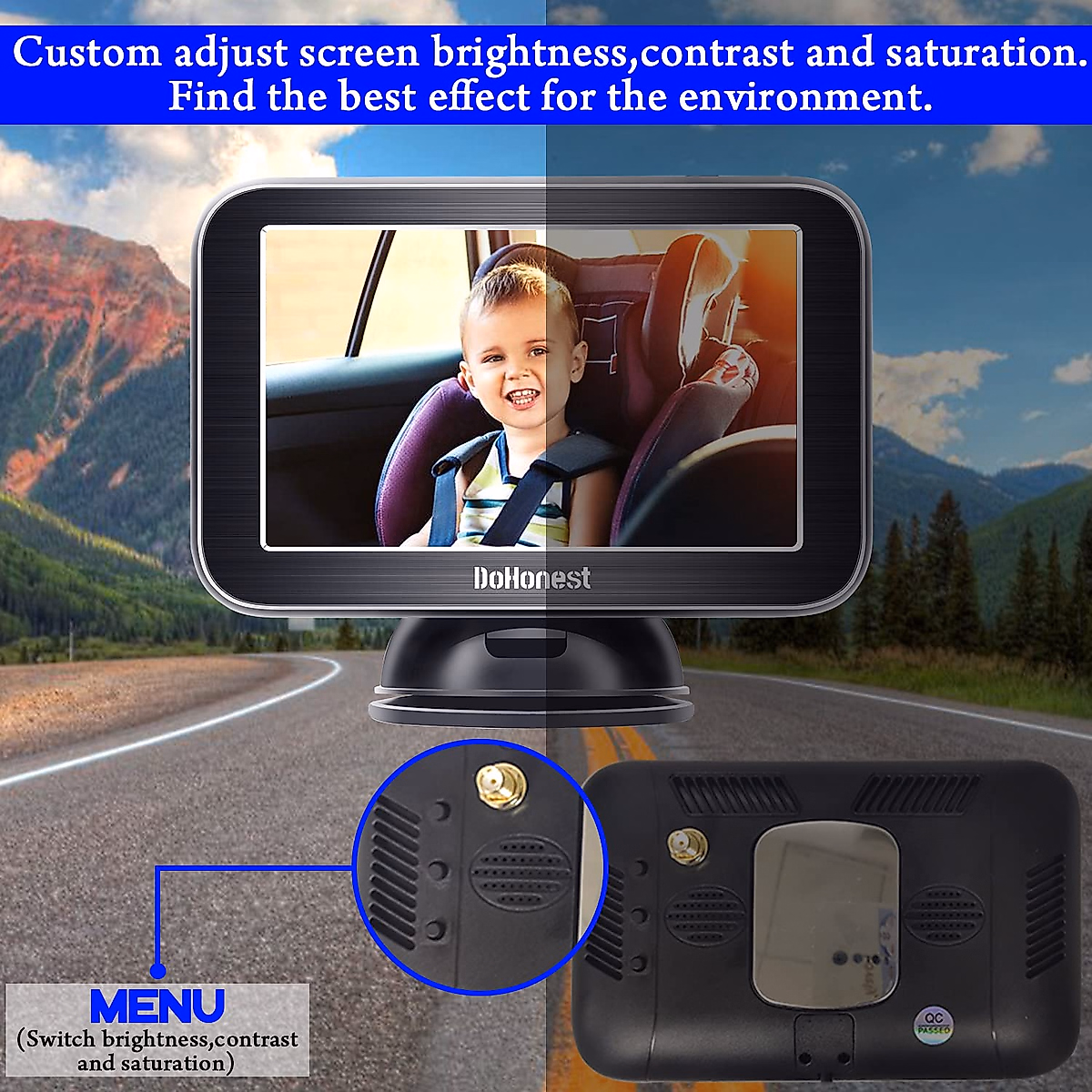 DoHonest Baby Car Mirror HD 1080P 5'' Monitor Infrared Night Vision Back Seat Infant Camera Rear Facing Carseat Wide View S04