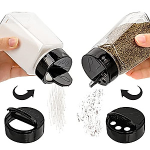 Tebery 16 Pack Clear Plastic Spice Jars with Black Flap Cap, 9OZ Seasoning Jars Storage Container Bottle To Pour Or Sifter Shaker for Storing Spice, Herbs and Powders