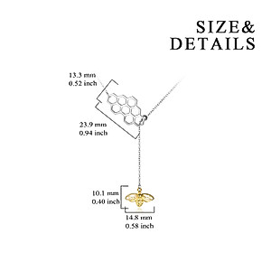 LUHE Bee Necklace Gifts Jewelry for Women Her Sterling Silver Gold Plated Geometric Honeycomb Bumble Bee Y-Necklace Beehive and Bee Pendant Necklace