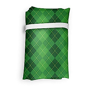 Ambesonne Irish Shopping Tote Bag, Antique Tartan Inspired Symmetrical Checkered Diamond Line Plaid Fashion, Sturdy Fabric Foldable Lightweight Market Bag for Daily Use, Green Dark Green Yellow