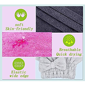 MAYOUTH Microfiber Hair Drying Towels Head wrap with Bow-knot Shower Cap Hair Turban hairWrap Bath Cap For Curly Long & Wet Hair gift for women 2pack