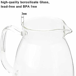 Bunhut Glass Pitcher with Lid,68 oz Water Pitcher for Hot Cold Drinks,Glass Water Pitcher with Insulated Handle,Large Glass Water Jar Made of High Borosilicate Glass,Easy to Clean