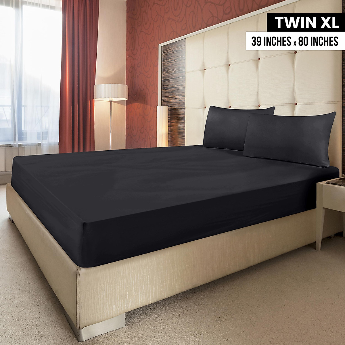 Utopia Bedding Twin XL Fitted Sheets - Bulk Pack of 2 Bottom Sheets - Soft Brushed Microfiber - Deep Pockets - Shrinkage & Fade Resistant - Easy Care (Twin XL, Black)