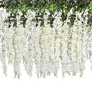 GOOCHOO 12 Pack 3.6 Feet Artificial Fake Wisteria Vine Ratta Hanging Garland Silk Flowers String Party Home Wedding Decor, (White)