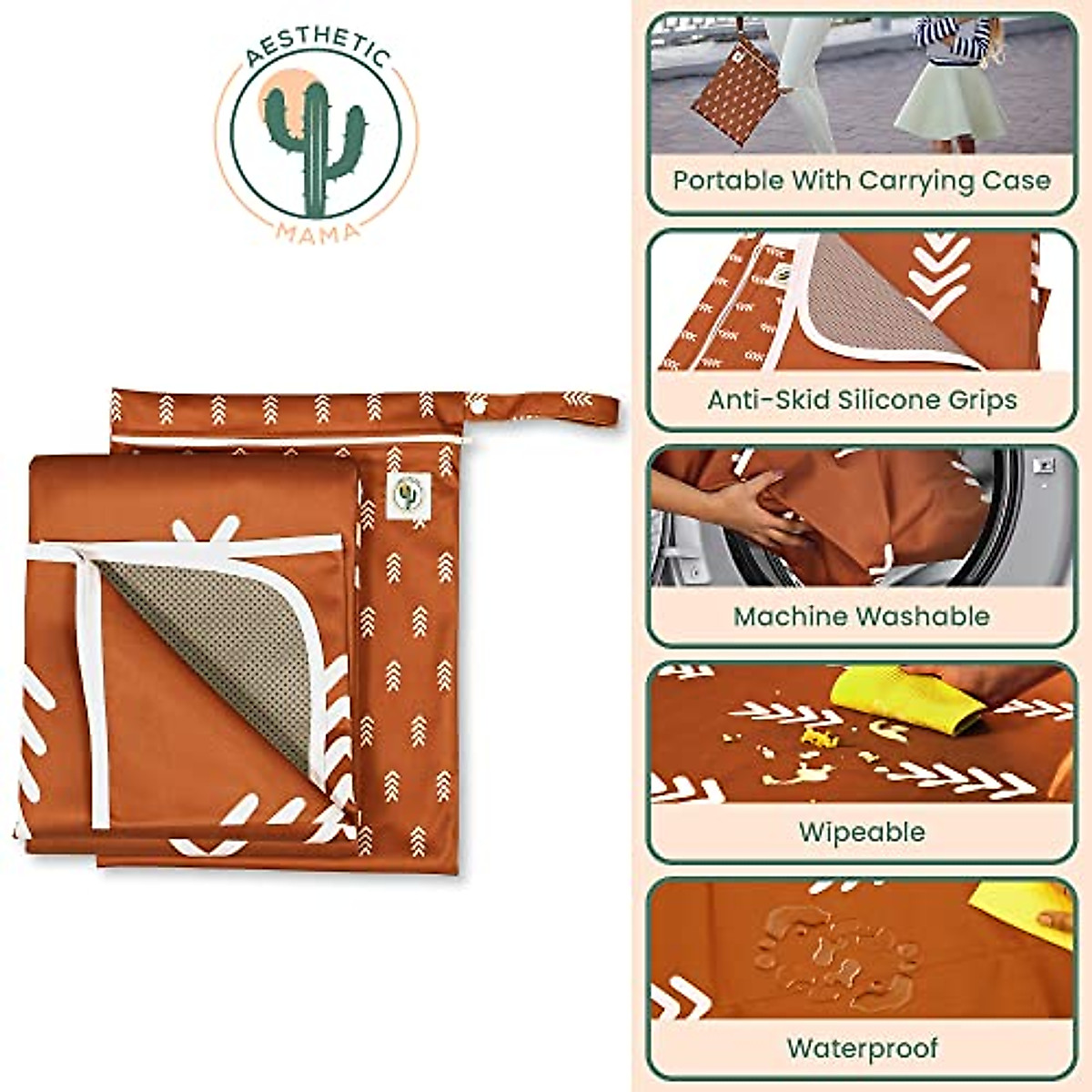 60" Boho Splat Mat Waterproof Washable w/Carrying Case | Baby Splat Mat for Under High Chair for Meals | High Chair Mat for Floor | Splash Mat for Under High Chair for Crafts | High Chair Floor Mat