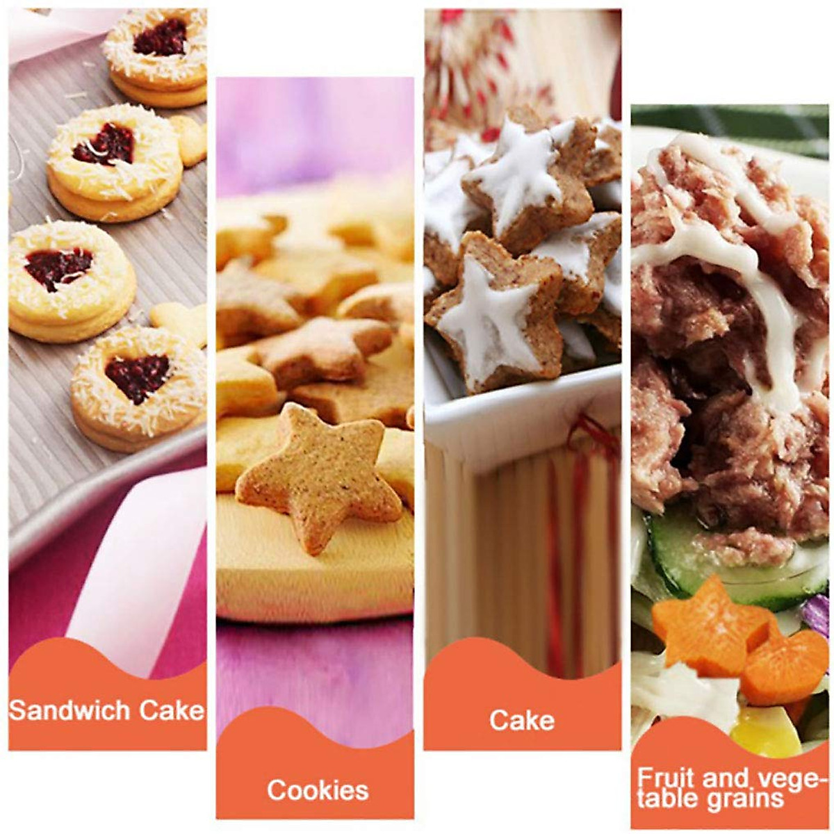 Goeielewe 3-Pack Vegetable and Fruit Cutter Shapes Set, Mini Pie, Stainless Steel Cookie Stamps Mold with Wood Handle, Cookie Cutter Decorative Food for Baking Crafts - Flower, Heart, Star