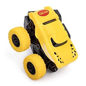 Kidstech Super Friction Monster Trucks with 360 Degrees Back Flip Ramp Track Set of 2 Cars - Push N Go Large Wheel Cars for Kids Ages 3+ (Colors May Vary)