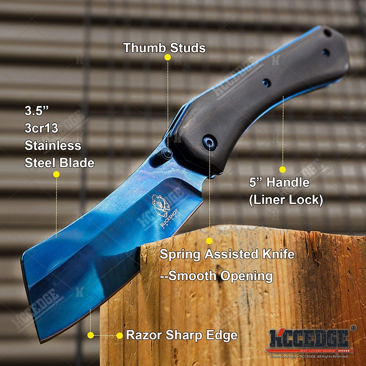 KCCEDGE BEST CUTLERY SOURCE EDC Pocket Knife Camping Accessories Razor Sharp Edge Cleaver Blade Folding Knife for Camping Gear Survival Kit 58649 (Damascus Etched)