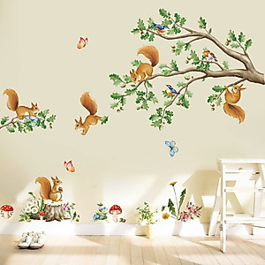 decalmile Woodland Animals Wall Stickers Trees Branches Spring Squirrels Animals Wall Decals Baby Nursery Kids Bedroom Toddler Room Wall Decor