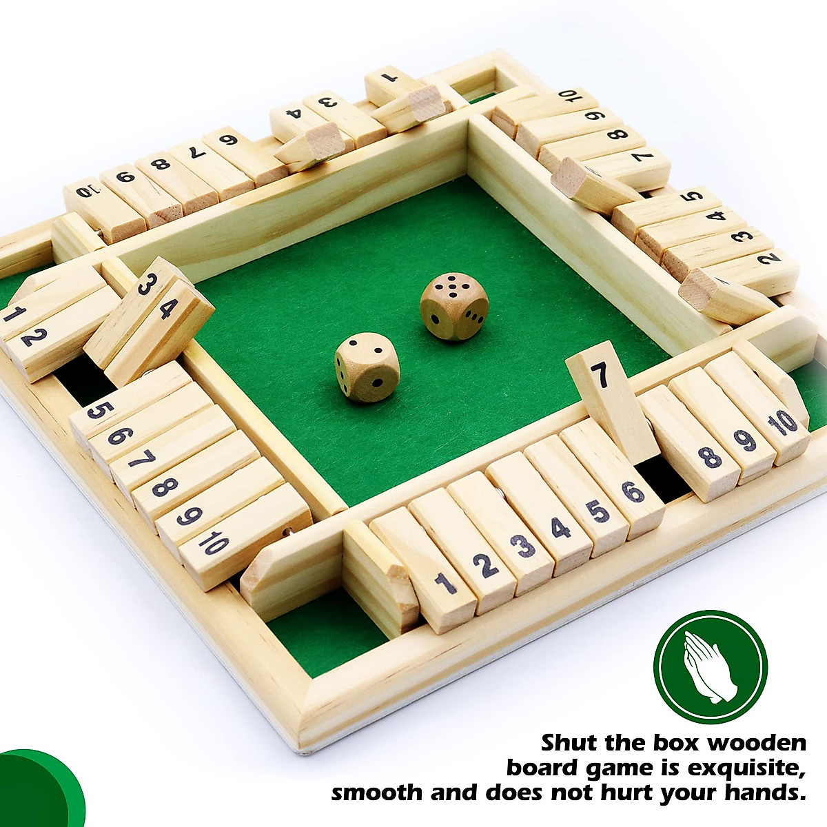 Dice Game Shut The Box Game Wooden Board Game with 10 Dices,a Classic 4 Sided Family Math Game for 2-4 Players Dice Board Game Shut-The-Box(Kids or Adults)