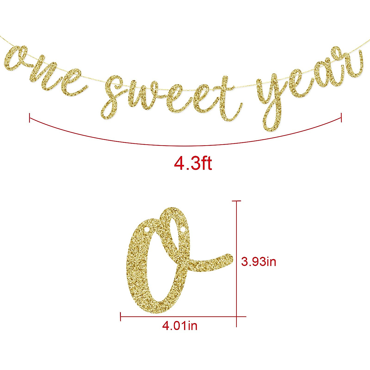 One Sweet Year Banner, First Birthday Anniversary Party Decorations Supplies for Boys Girls, Sweet One Bunting Sign, 1st Bday Baby Shower Hanging Ornament, Pre-Strung, Photo Props, Gold Glitter